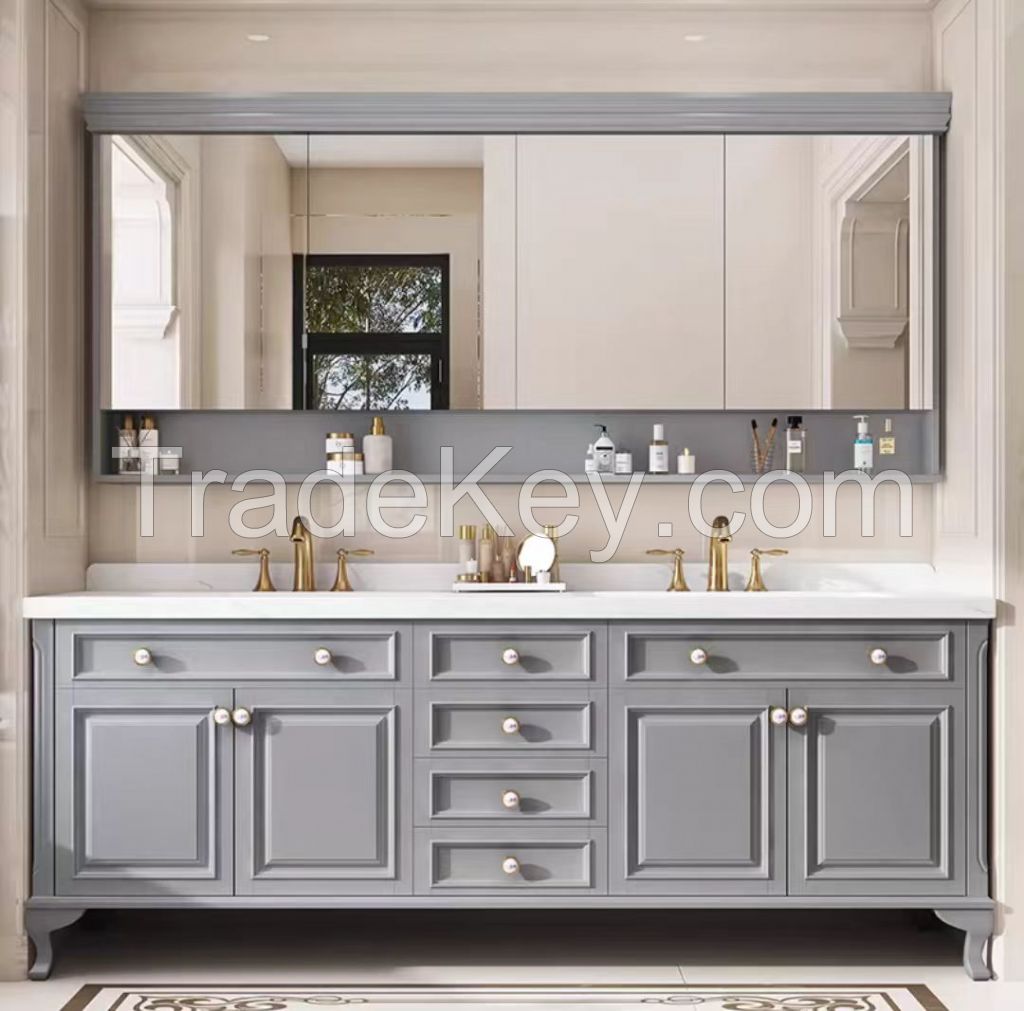American - style Double - Basin Bathroom Cabinet with Seamless Ceramic ...